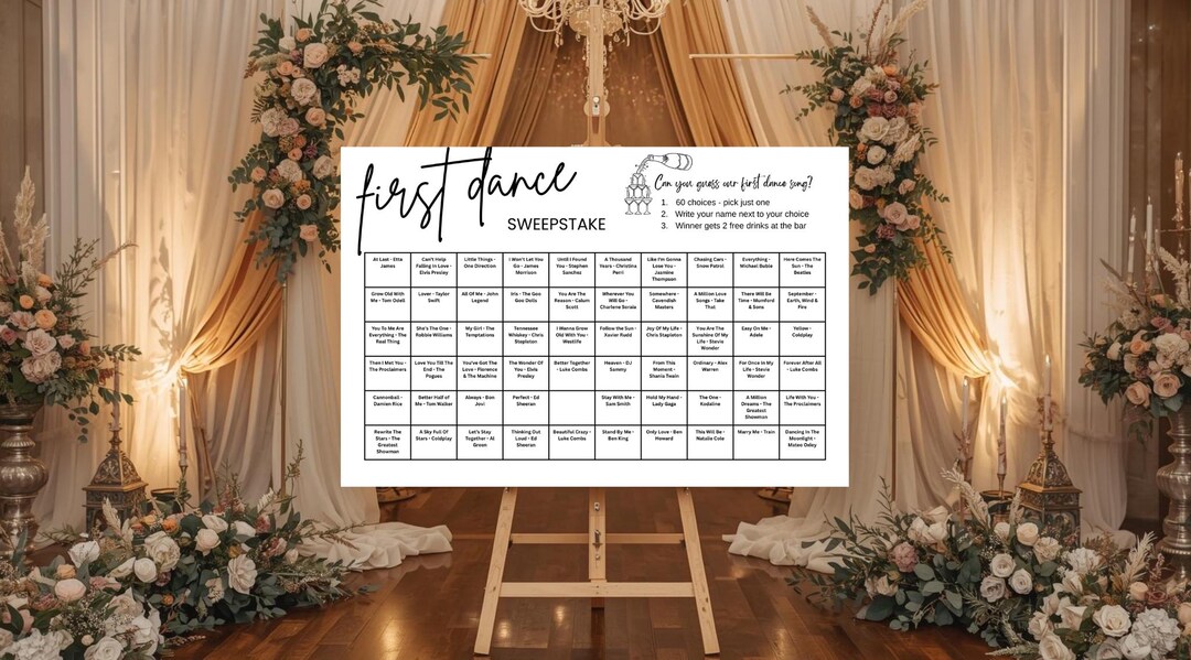 First Dance Wedding Sweepstake Poster, Printable Guest Game, Editable ...