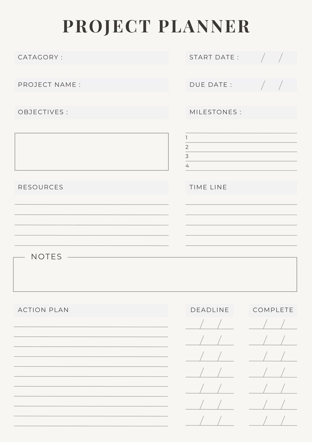 Minimalist Project Planner Printable | Task Organizer (digital Download ...