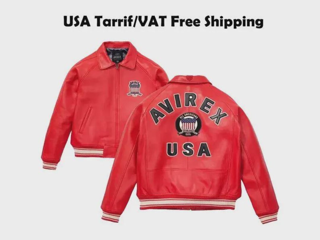 Men's Avirex Red American Style Flight Bomber Genuine Cowhide Leather ...