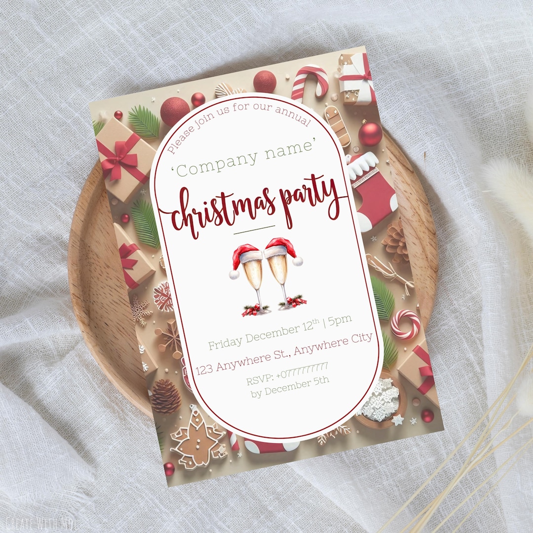 Festive Christmas Party Invitation | Editable Template | Work ...