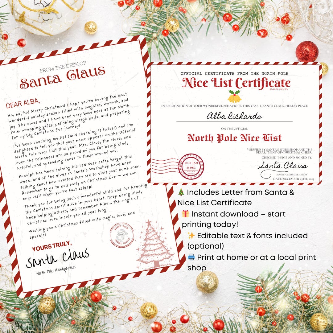 Letter From Santa & Nice List Certificate | Christmas Bundle (digital ...