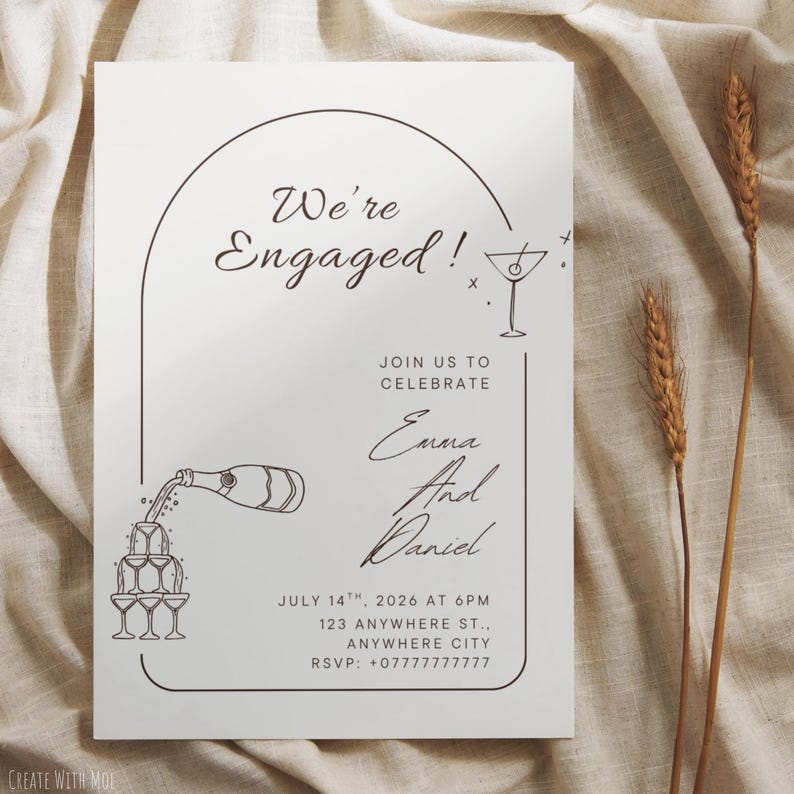 Champagne Tower Engagement Party Invitation: Editable Template (digital ...