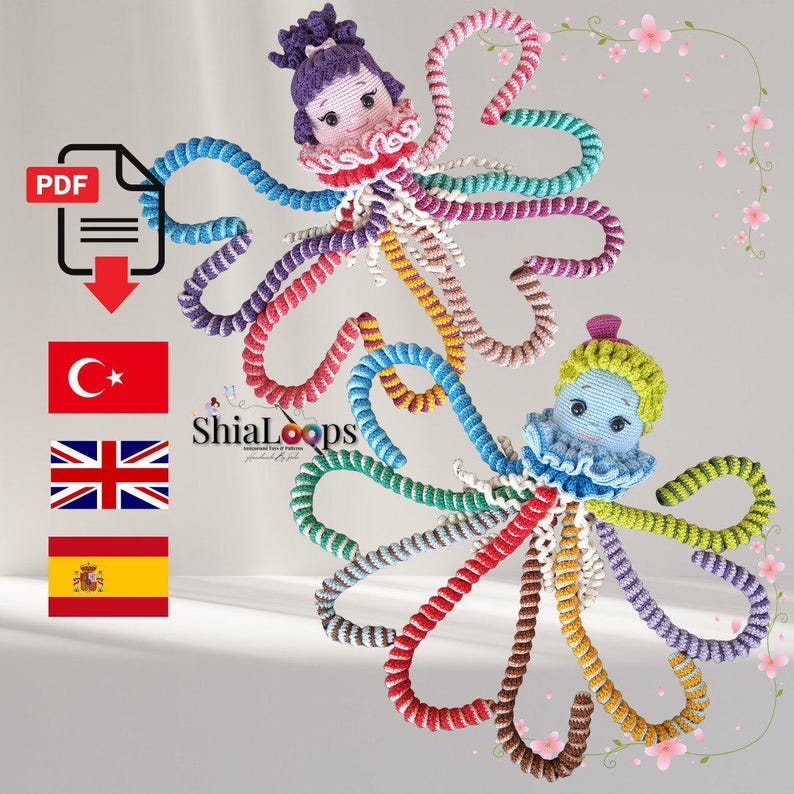 Jelly-bon & Jelly-bonnie Crochet Pattern | Amigurumi Jellyfish PDF ...