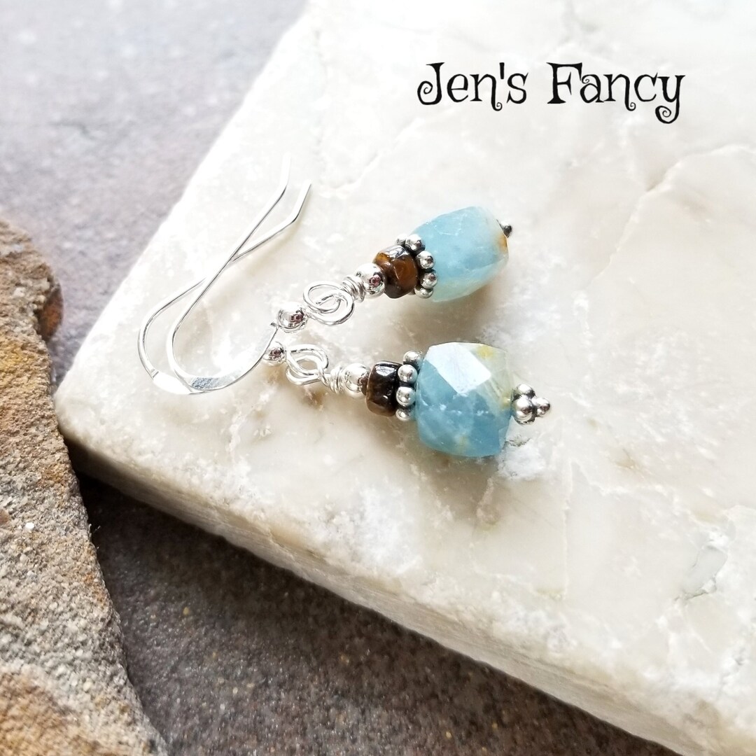 Calcite & Tiger Eye Earrings Sterling Silver, Calcite Tiger Eye Genuine ...