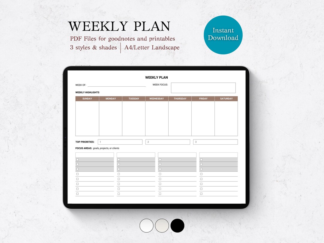 Weekly Plan Scheduler: A4/letter Printable PDF (digital Download) - Etsy