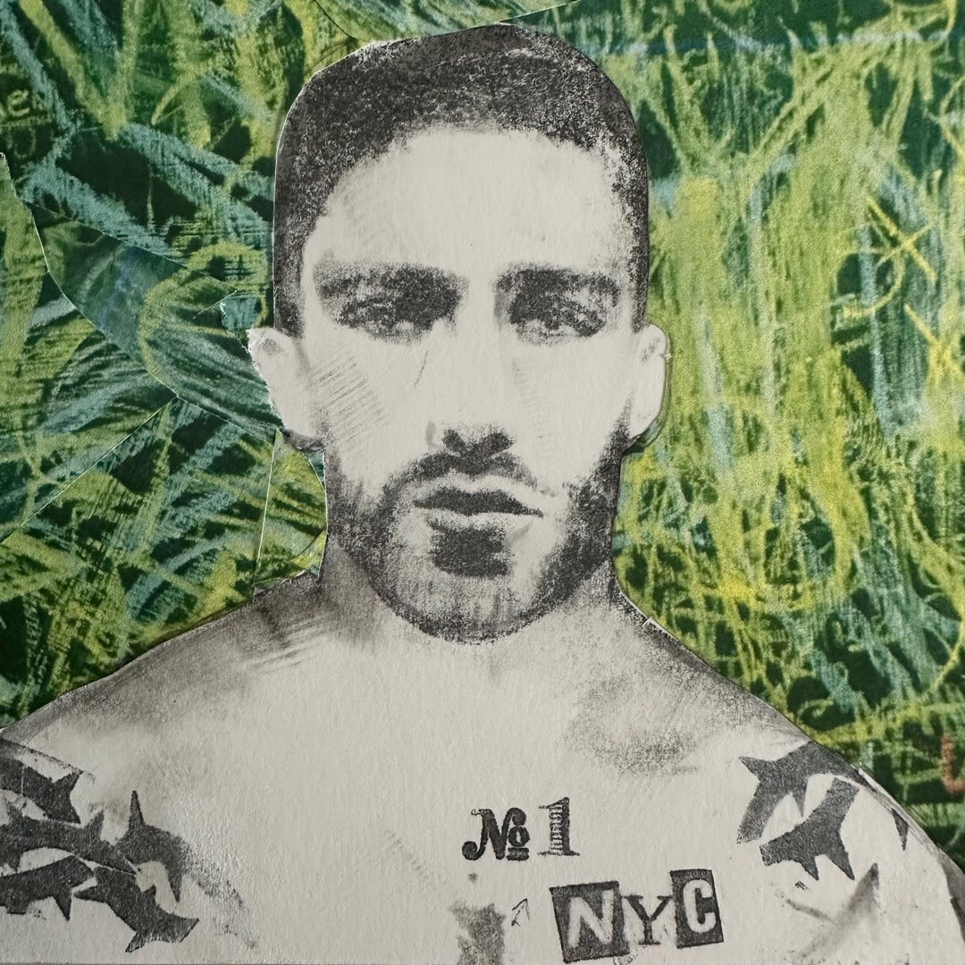Original Lithograph With Collage: Male Portrait, Boy With NYC Tattoo ...
