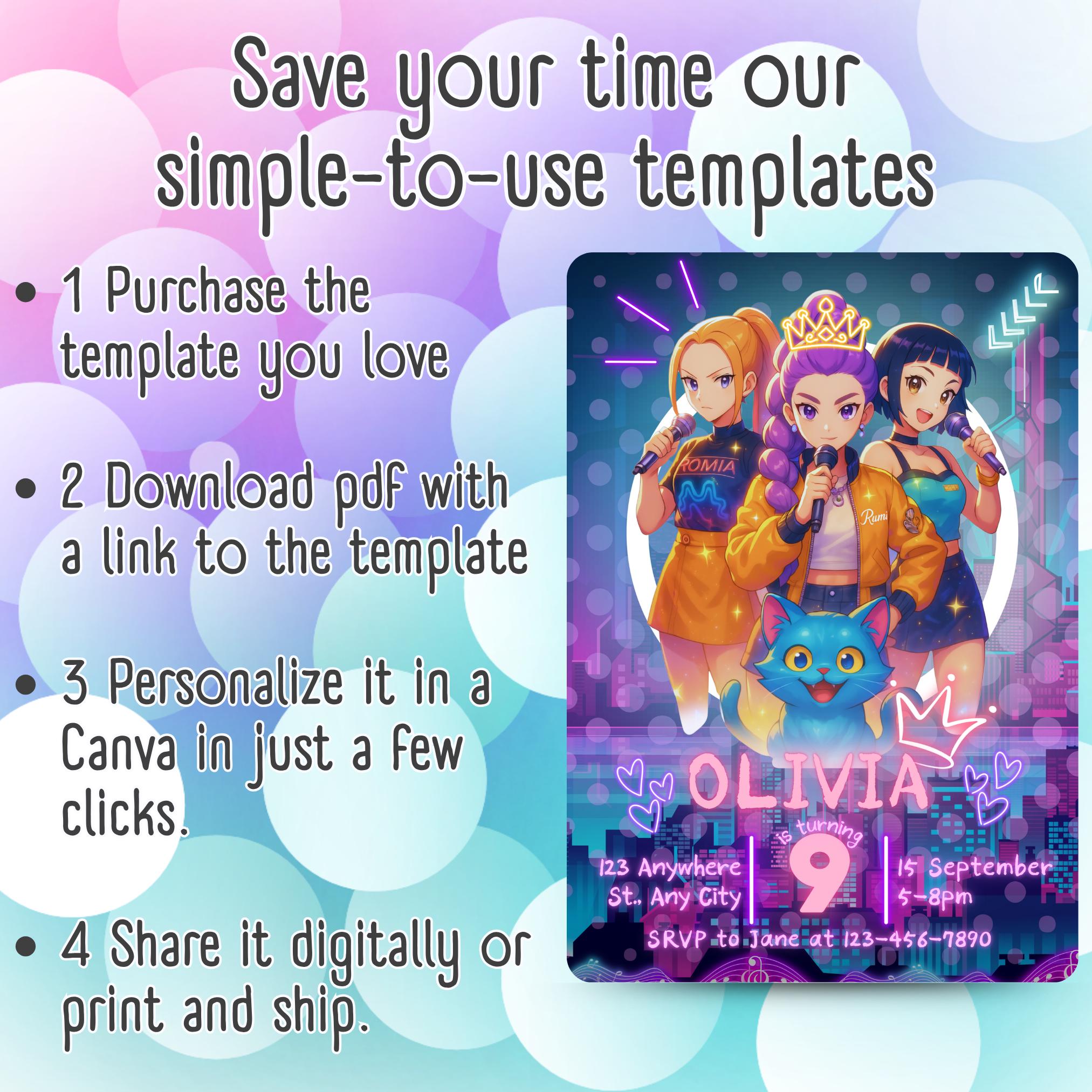 Kpop Demon Hunters Birthday Invitation - Custom Party Invite. K-pop ...