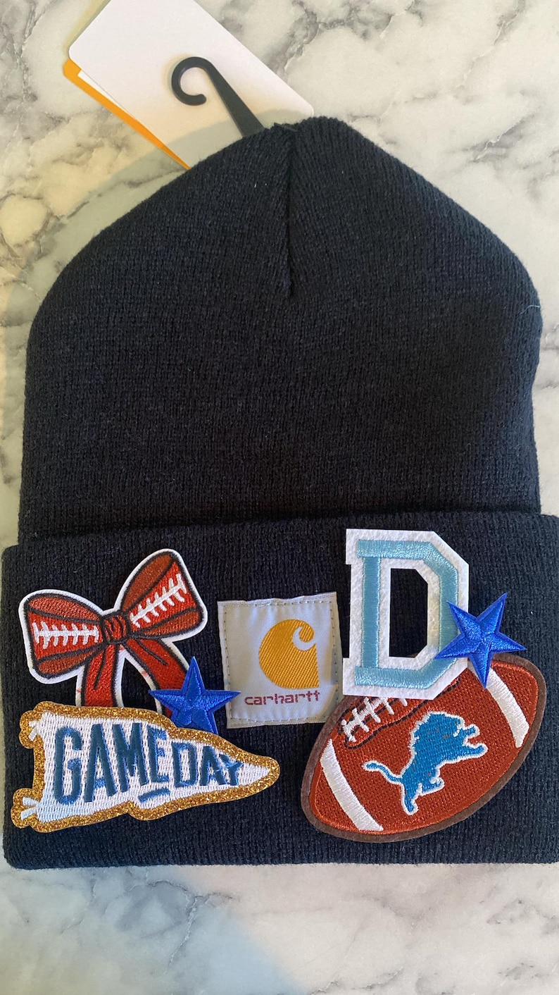 Adult Size - Football Customized Beanies - Patches Are Pressed & Sewn ...