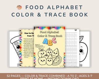 Food Alphabet Color & Trace Book | A to Z Yummy Foods | Printable PDF ...