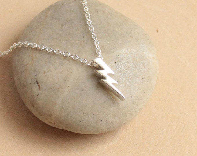Tiny Sliding Sterling Silver Lightning Bolt Necklace - Etsy