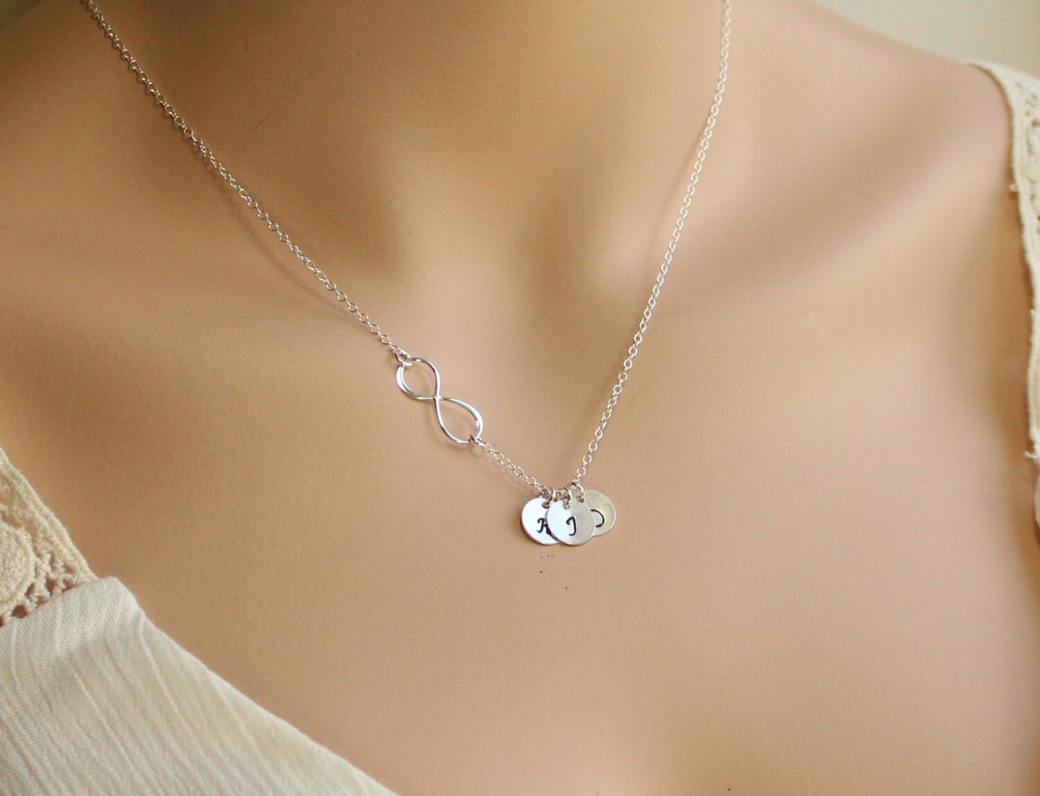 Sterling Silver Infinity Necklace with Three Initials | Etsy