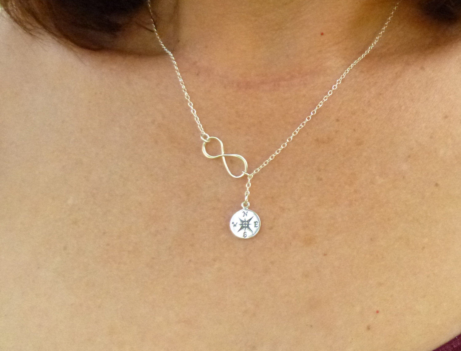 Sterling Silver Infinity and Compass Lariat Necklace | Etsy