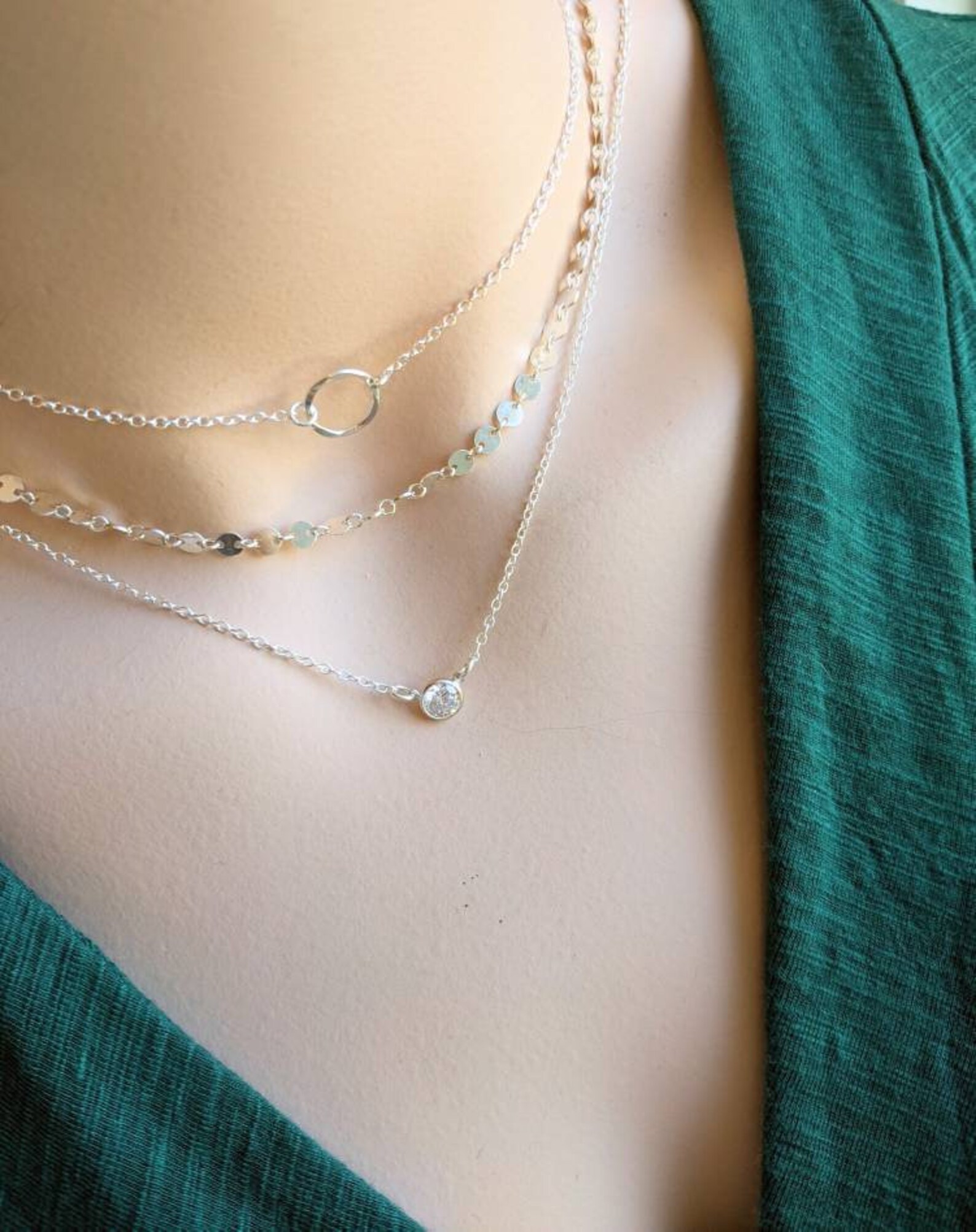 Sterling Silver Dainty CZ Layering Necklace... Minimalist | Etsy