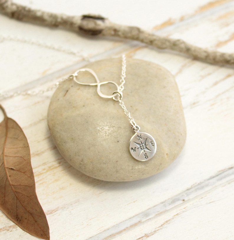Sterling Silver Infinity and Compass Lariat Necklace | Etsy