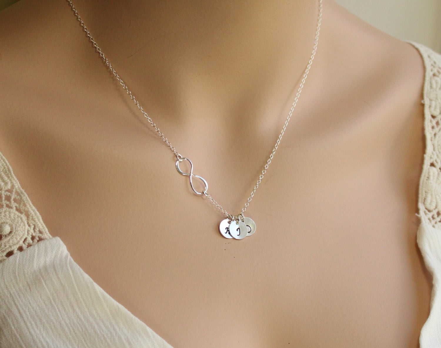 Sterling Silver Infinity Necklace With Initials - Choose How Many - Etsy