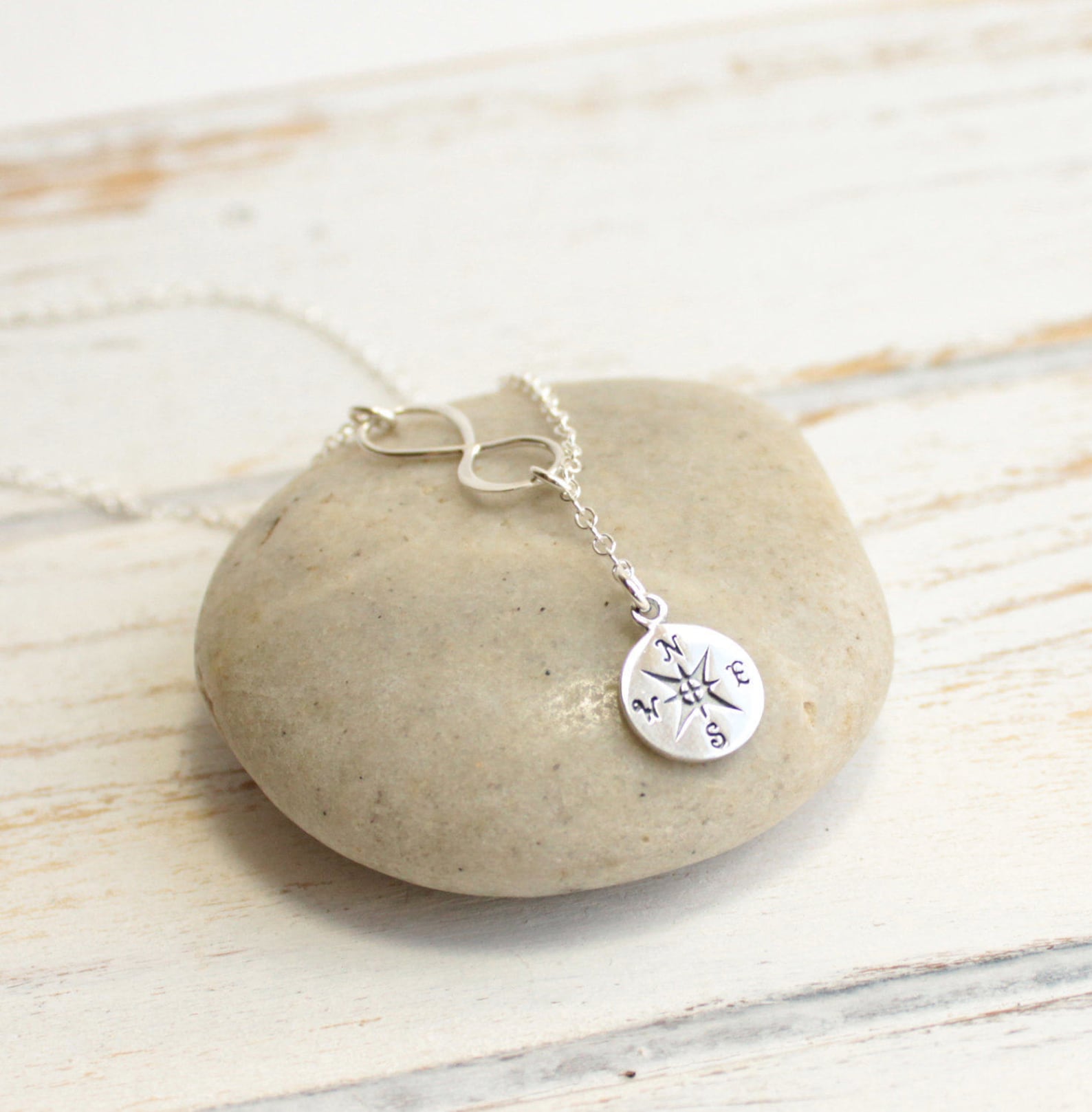 Sterling Silver Infinity and Compass Lariat Necklace | Etsy