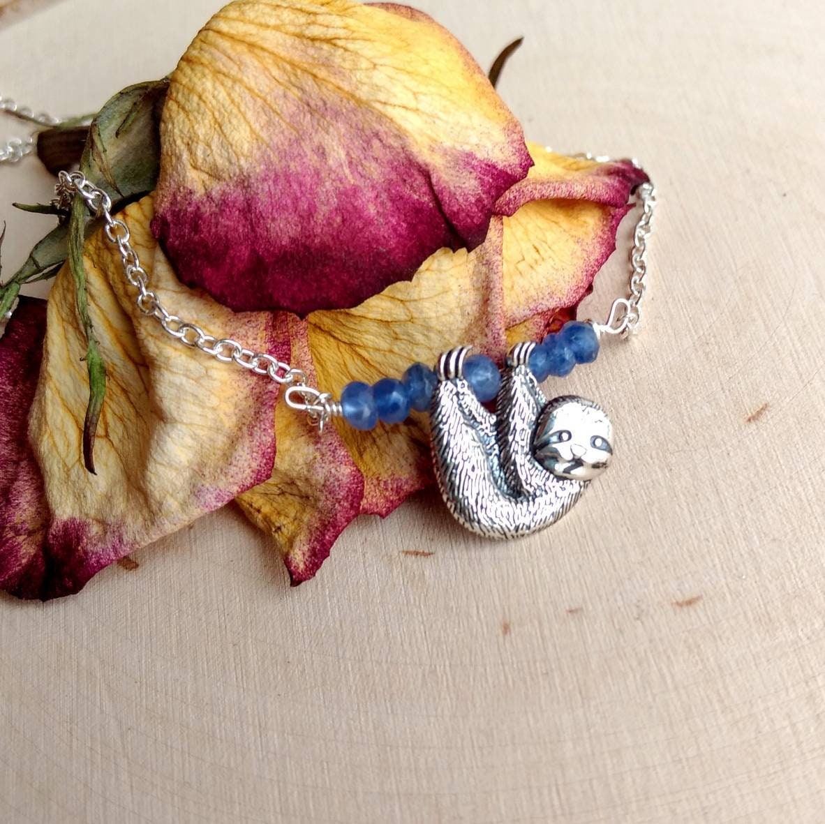 Sterling Silver Sloth Necklace With Birthstone Choice | Etsy