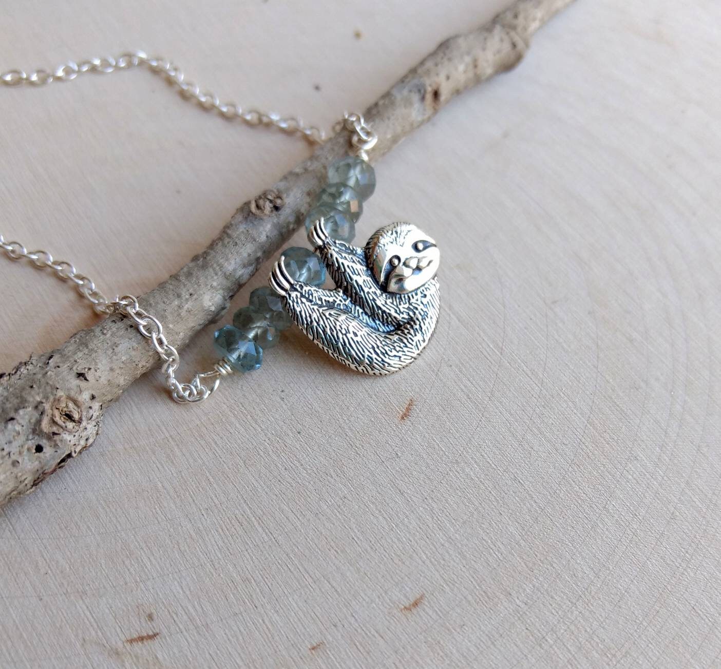 Sterling Silver Sloth Necklace With Birthstone Choice | Etsy