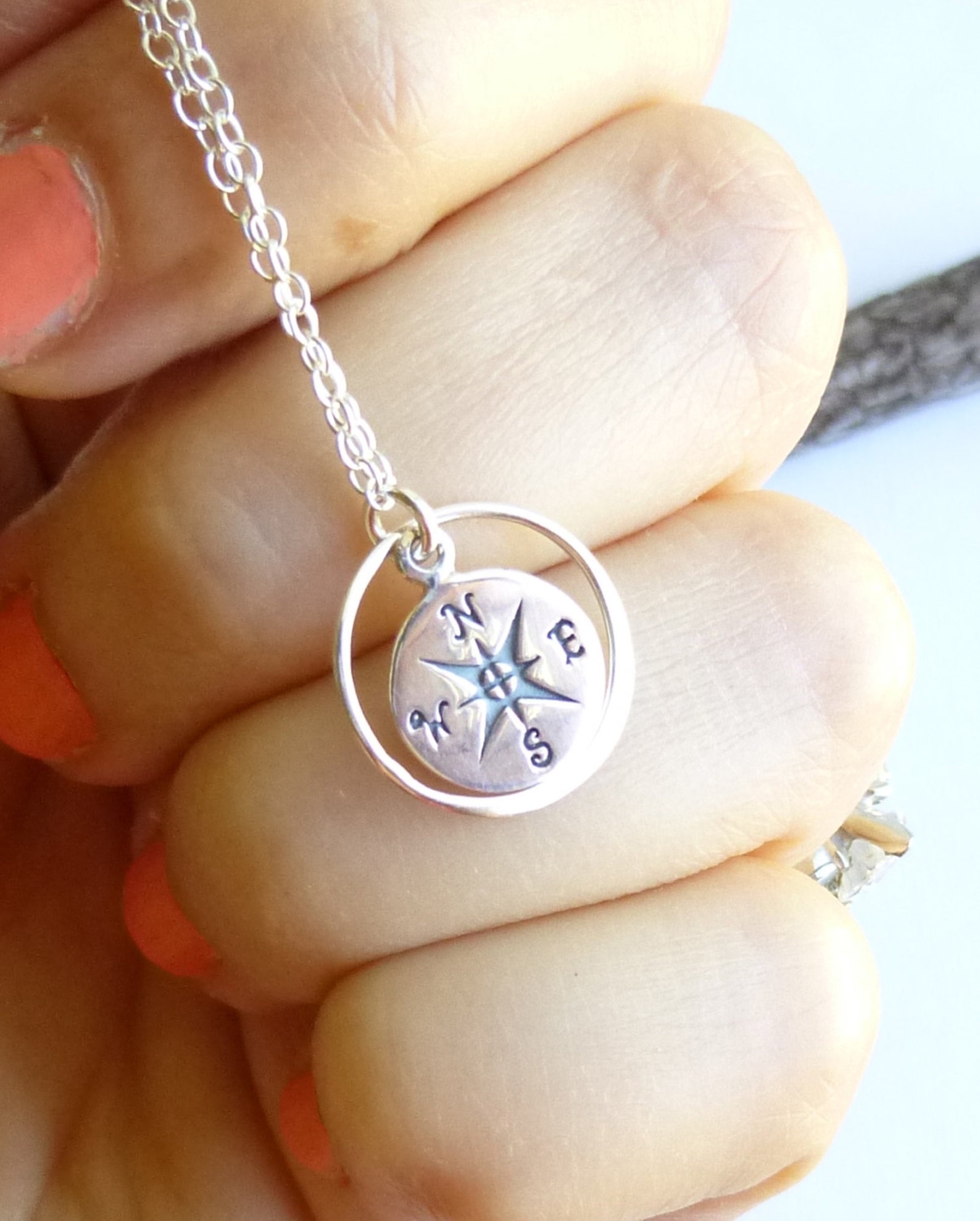 Sterling Silver Compass Necklace - Etsy