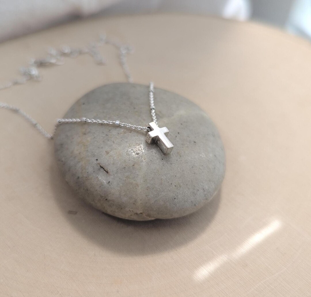 Tiny Sterling Silver Sliding Cross Necklace With Satellite Chain - Etsy