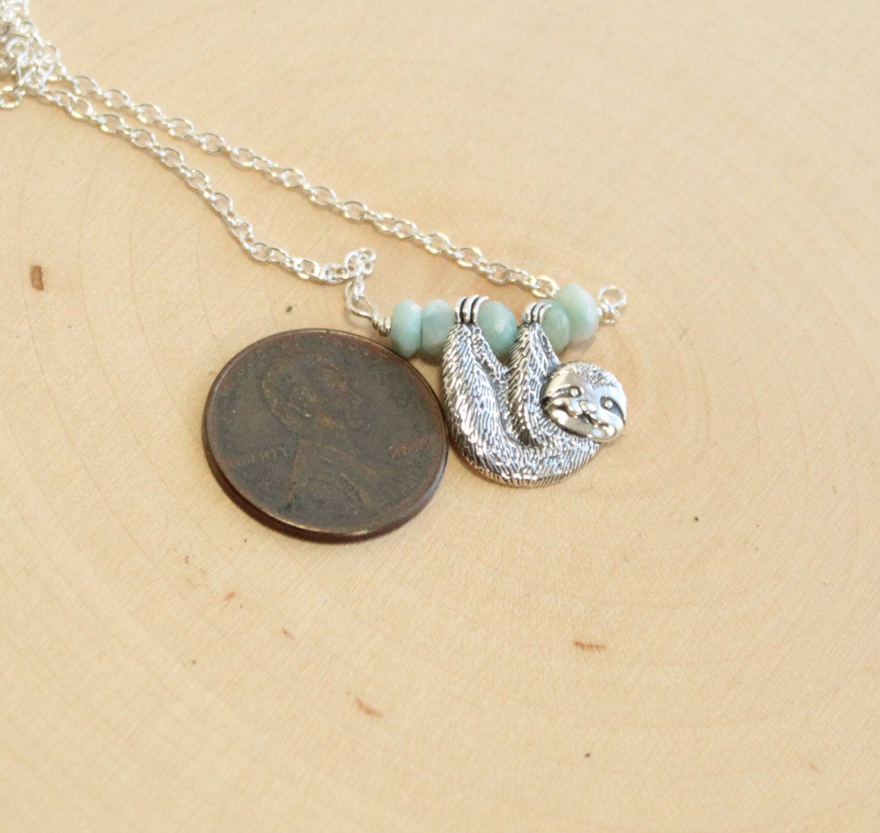 Sterling Silver Sloth Necklace With Birthstone Choice | Etsy