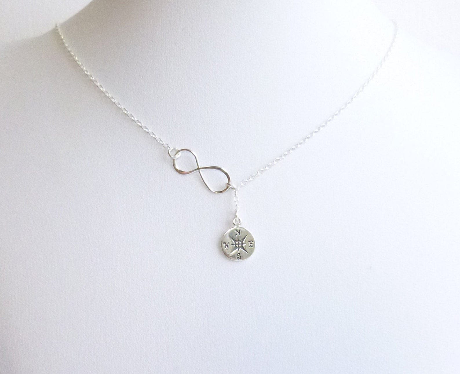 Sterling Silver Infinity and Compass Lariat Necklace | Etsy
