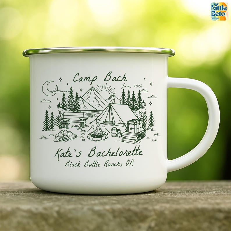 Personalized Campfire Enamel Mug for Camp Bachelorette, Camping Cabin ...