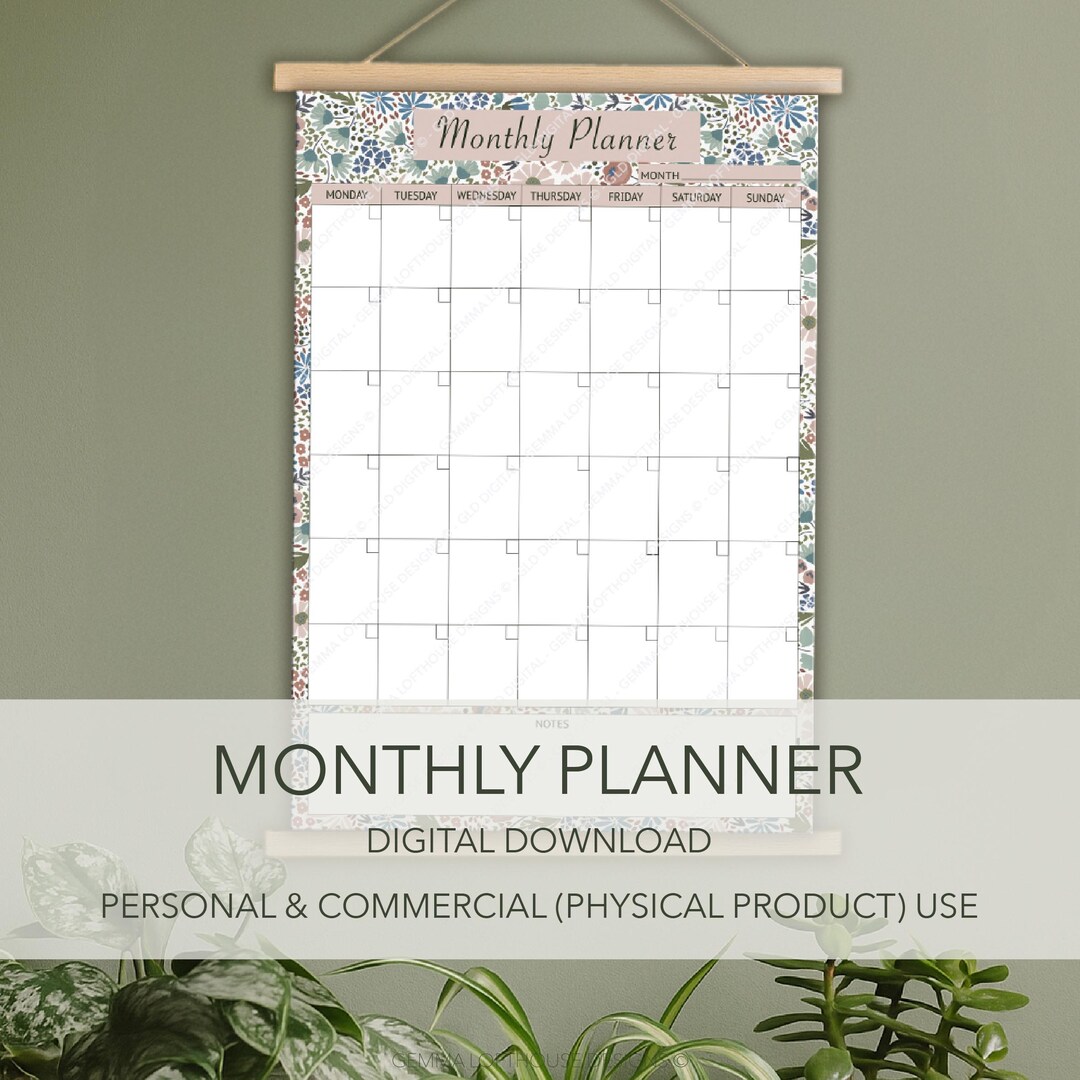 Monthly Planner Vintage Floral - Organise Your Month, Printable Planner ...