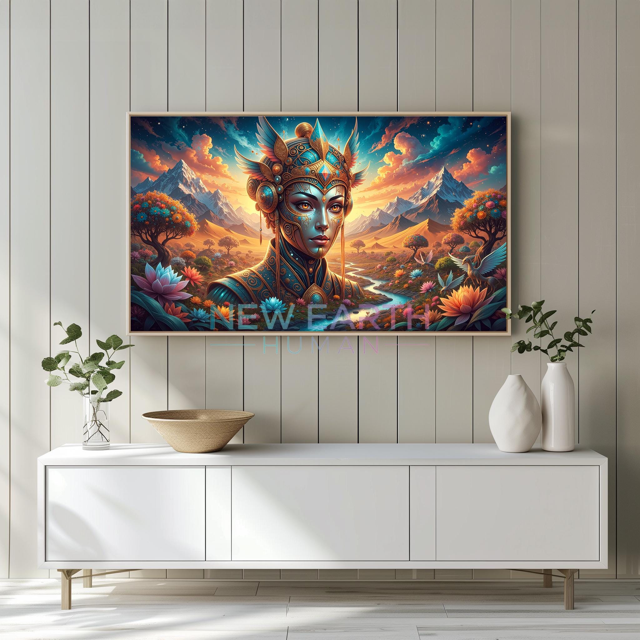 Moody Crowned Humanoid Portrait Art, Fantasy Frame TV Art, Vibrant ...