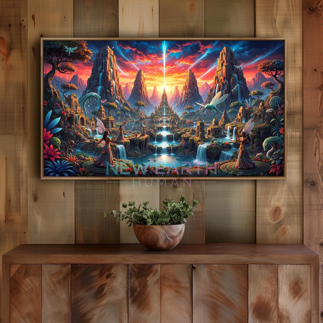 Fantasy Mountain Valley Frame TV Art, Dramatic Sunrise Landscape ...