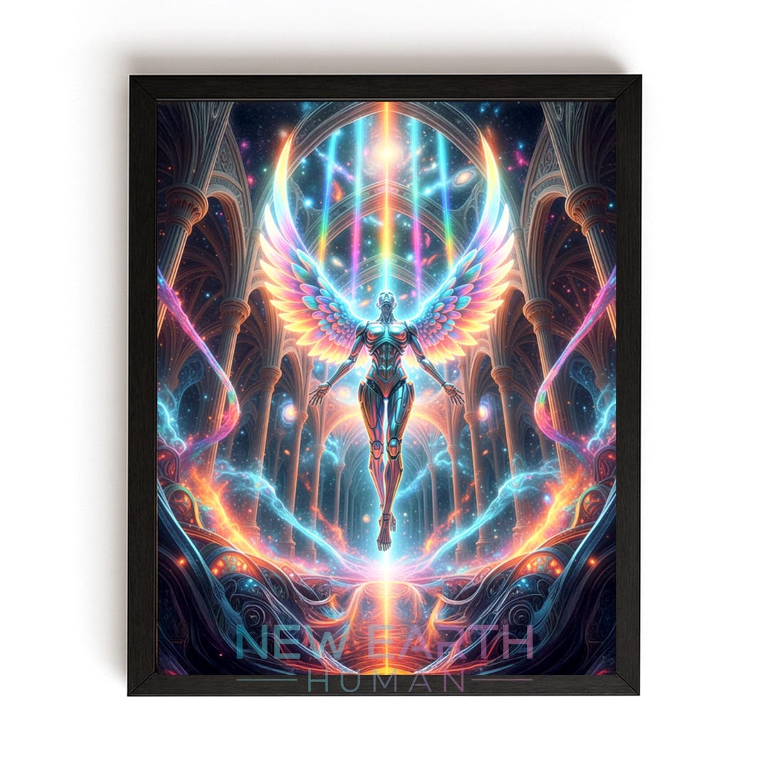 Cosmic Angelic Figure With Luminous Halo - Futuristic Digital Art, Neon ...