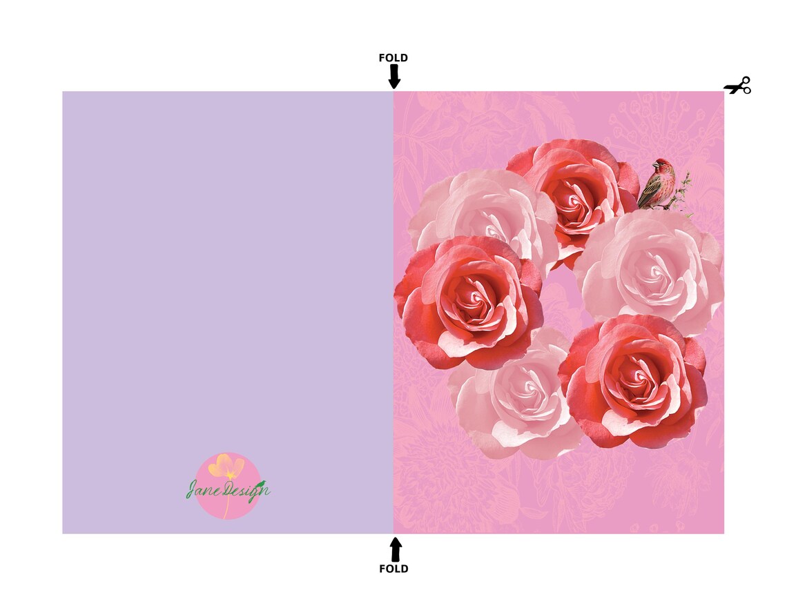 Valentine Greeting Card | Printable Valentine | Pink & Red| Roses ...