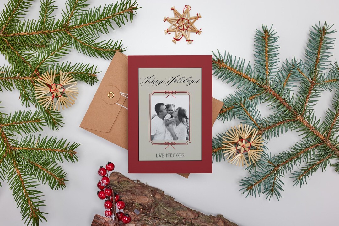 Elegant Photo Holiday Card Template – Customizable Christmas Card ...