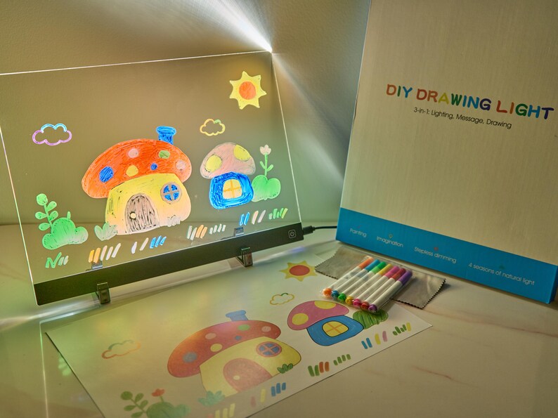 LED Acrylic Drawing Board With Colors Pen, Light up Rewritable USB ...