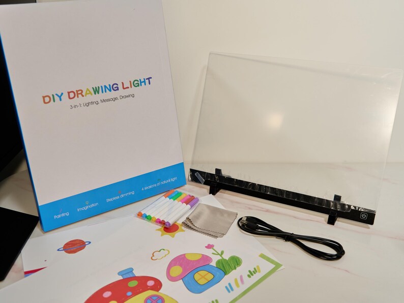 LED Acrylic Drawing Board With Colors Pen, Light up Rewritable USB ...