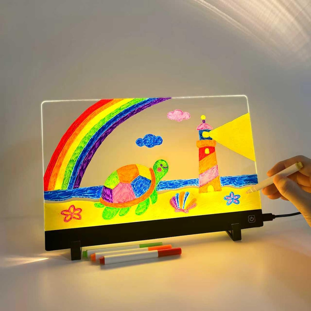 LED Acrylic Drawing Board With Colors Pen, Light up Rewritable USB ...