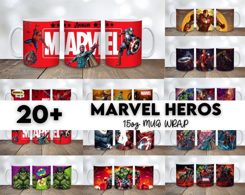 Superhero Mug Wrap Bundle, Superhero Game Characters Mug Wrap, 3D ...