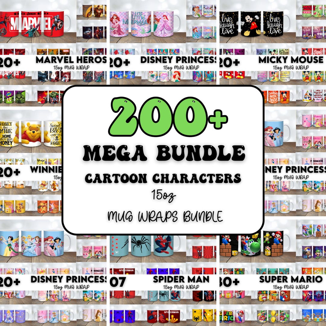 200+ stripfiguur 15oz mokbundel sublimatieontwerpen PNG Instant ...
