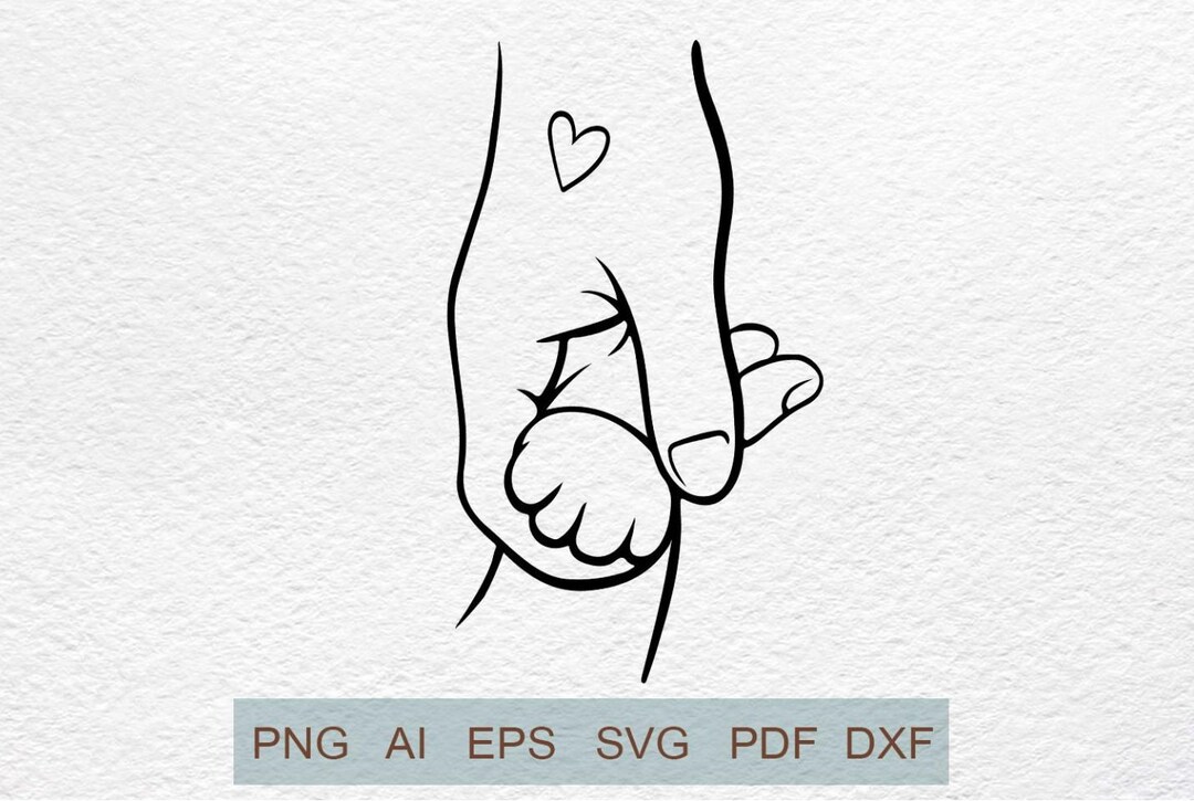Cat Pow in Human Hand in Heart SVG PNG Cat Svg Hand Drawn Pet Paw Dog ...