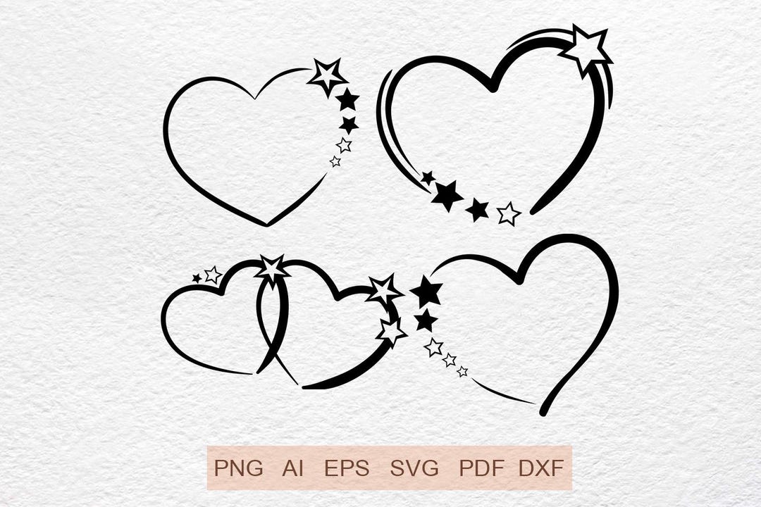 Heart Stars Clipart, Shooting Stars Heart SVG, Love Heart Outline SVG ...
