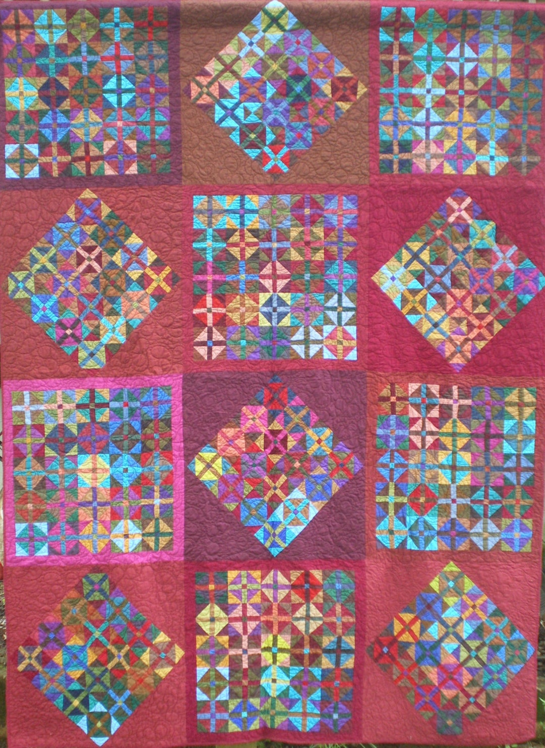 Colorful Contemporary Predominately Red Full Size Quilt in Solid ...