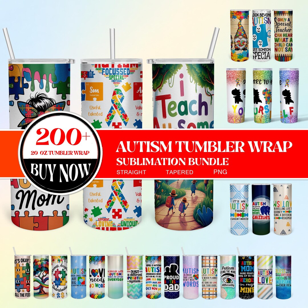 Buy Autism Tumbler Wrap Bundle 200+ Designs | 20oz Straight & Tapered ...