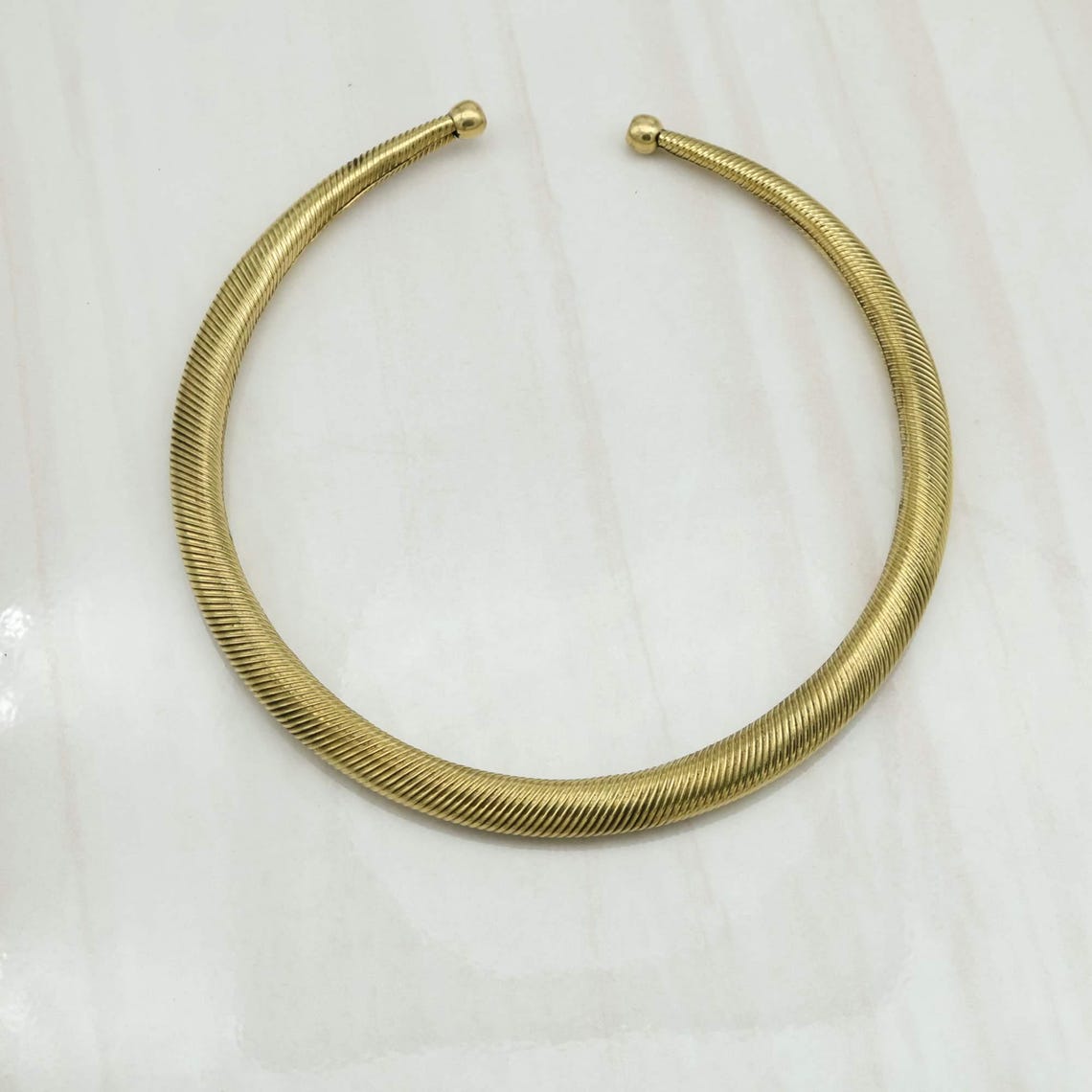 Gold Torque Choker Necklace, Ribbed Statement Collar, Egyptian Goddess ...