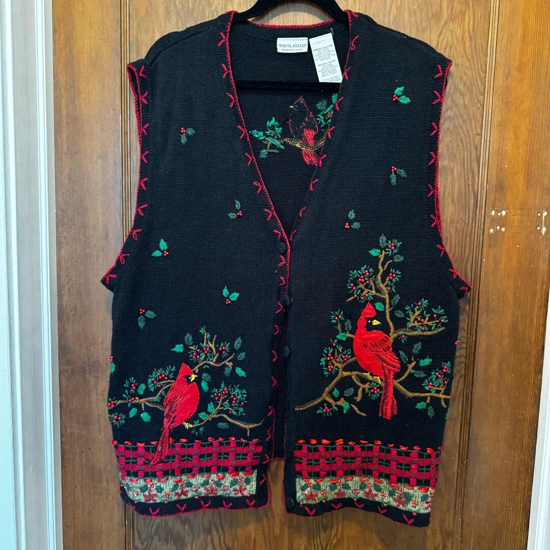 Vintage White Stag Christmas Cardinal Sweater Vest 26W/28W Missing ...