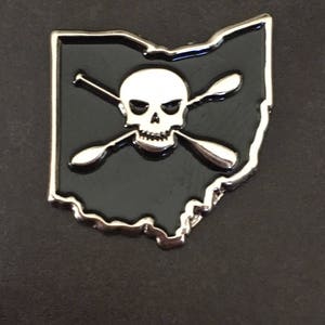 Ohio Skull & Paddle Pirate Metal Pin CLE Silver Hat Enamel Kayak SUP ...