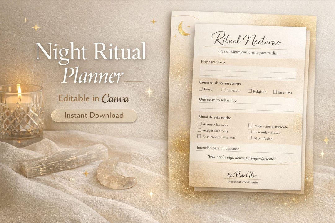 Night Routine Planner Canva Template | Night Ritual | Editable Digital ...