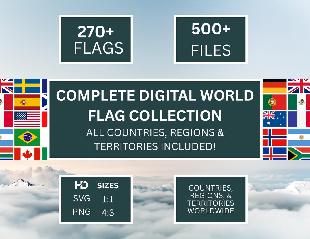 270+ World Flags Bundle | Countries, Regions & Territories | 1x1 + 4x3 ...