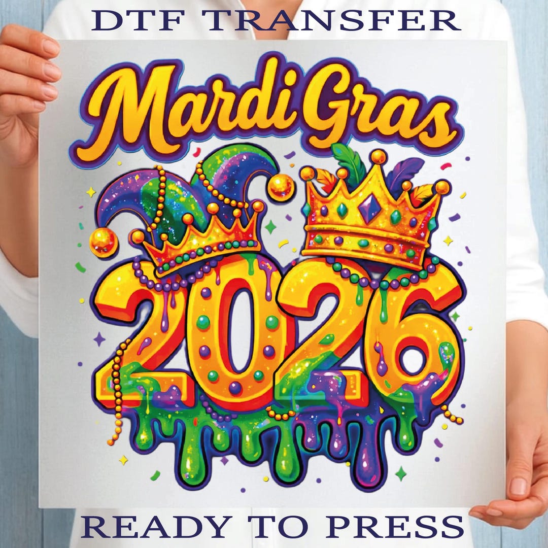 Mardi Gras 2026 DTF Transfer, Carnival Season Design, Jester Hat Crown ...