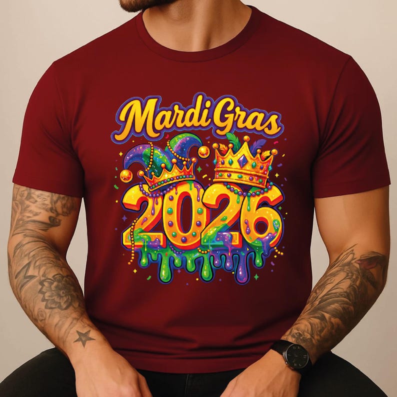 Mardi Gras 2026 DTF Transfer, Carnival Season Design, Jester Hat Crown ...
