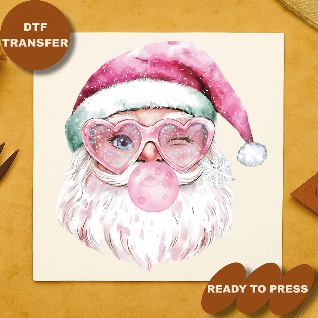 Santa Claus DTF Transfer, Christmas Heat Press, Xmas Pink Santa Print ...